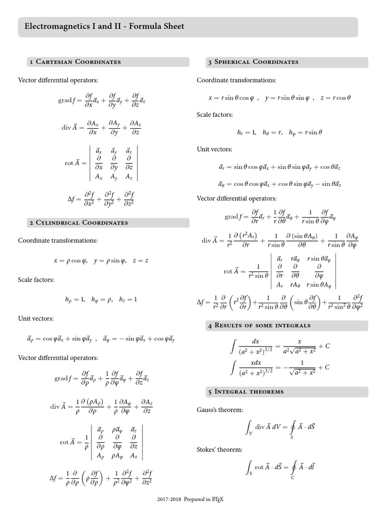Formula Sheet | PDF | Coordinate System | Mathematical Notation