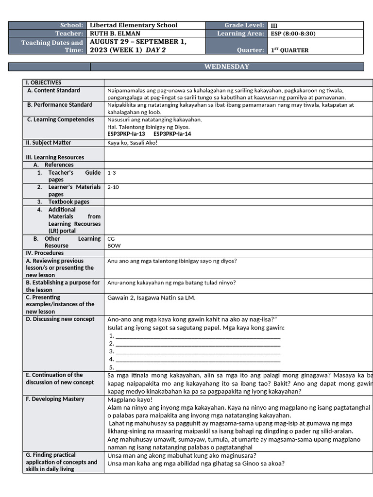 Q1 W1 Day 2 BOW | PDF