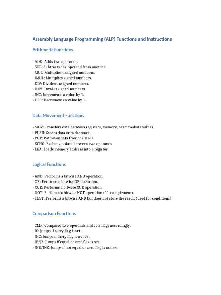 ALP Functions and Instructions | PDF | Binary Coded Decimal | Computer Architecture