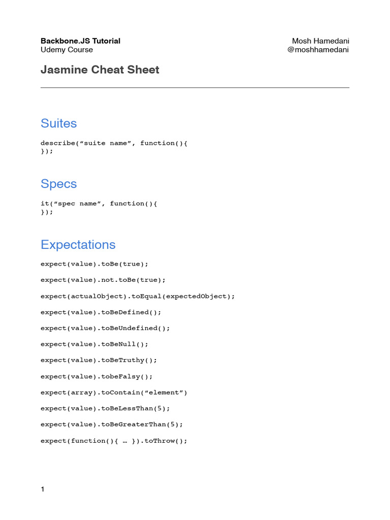 3. Jasmine Cheat Sheet | PDF