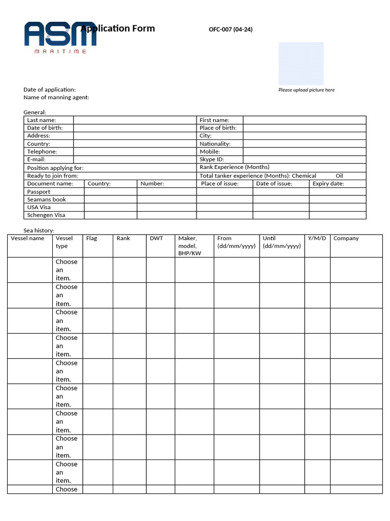 Manning Agent Application Form OFC-007 | PDF | Chemical Substances ...