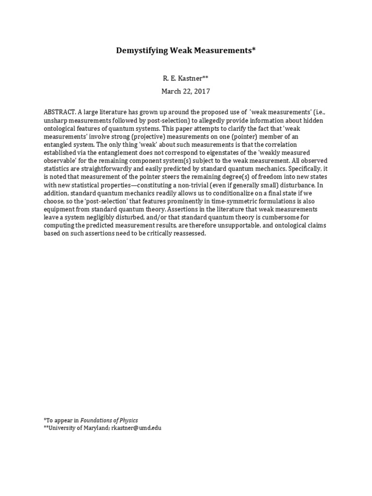 Demystifying Weak Measurements | PDF | Quantum Entanglement | Quantum Mechanics