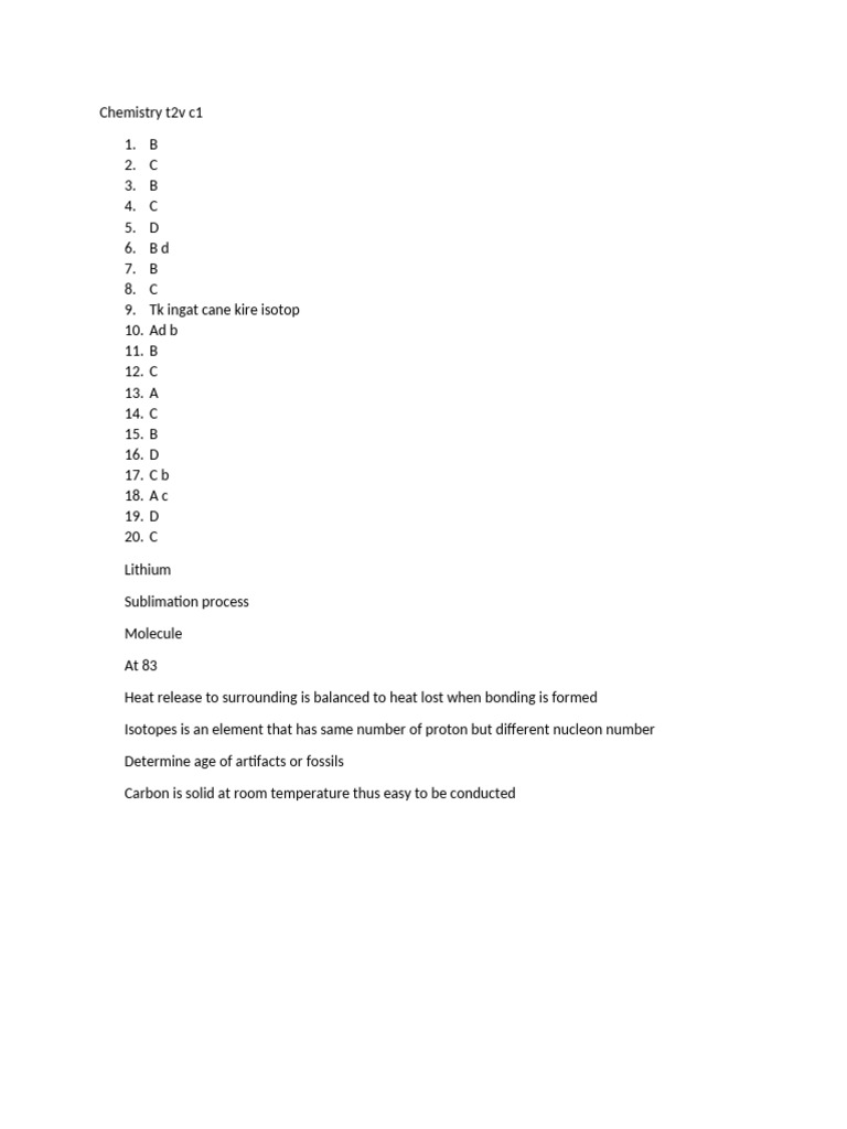 Chemistry t2v c1 | PDF