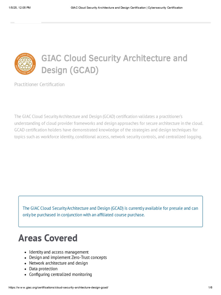 GIAC Cloud Security Architecture and Design Certification _ Cybersecurity Certification | PDF ...
