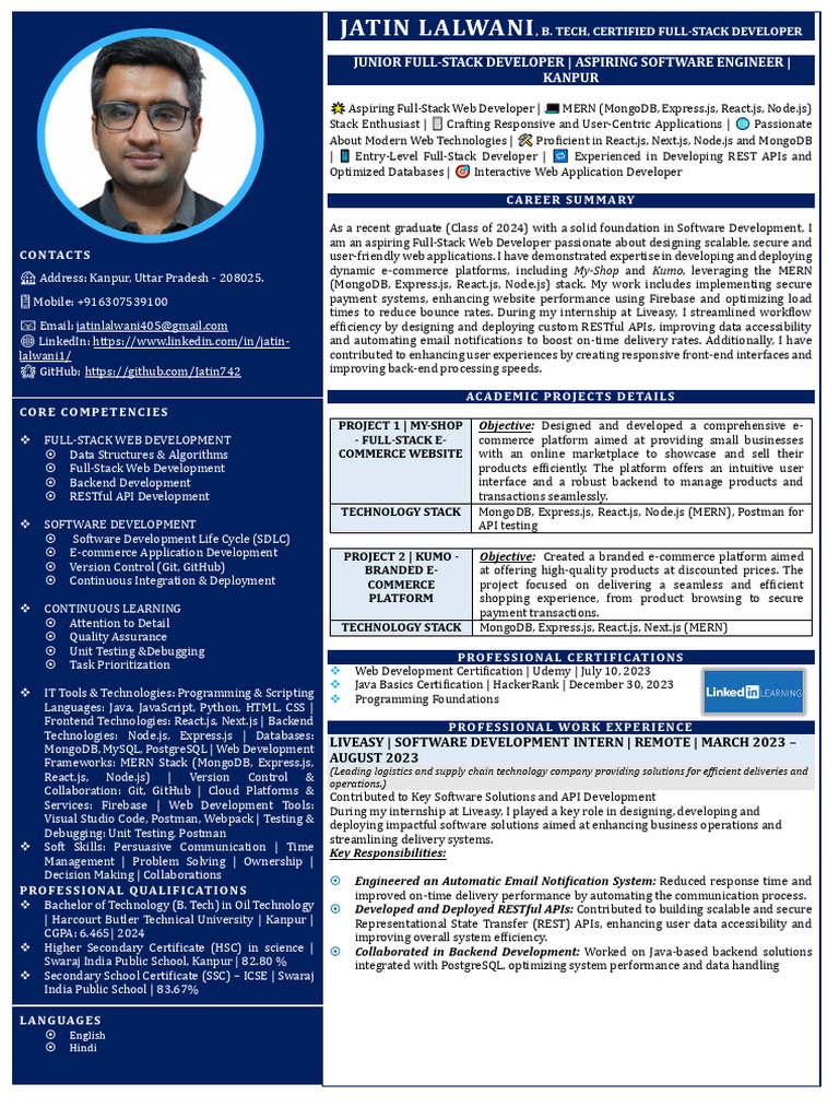JATIN_L_RESUME_2 | PDF | Web Development | Computing