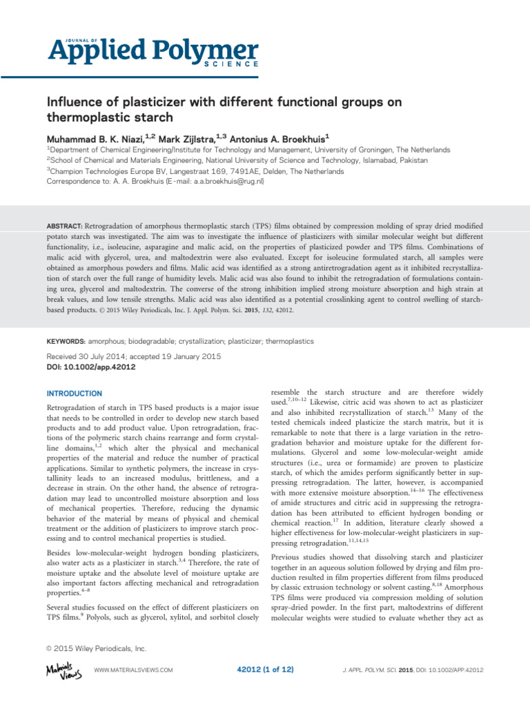 Influence of Plasticizer With Different | PDF | Differential Scanning ...