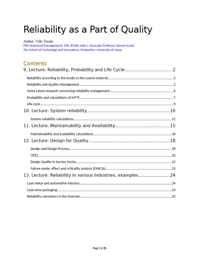 Reliability Management vrs 1.5(1) | PDF | Reliability Engineering | Mathematical Optimization