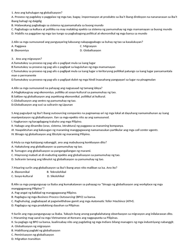 Quarter2 G10 Exam | PDF