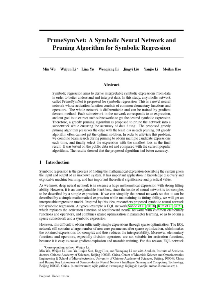 PruneSymNet, A Symbolic Neural Network and | PDF | Artificial Neural Network | Mean Squared Error