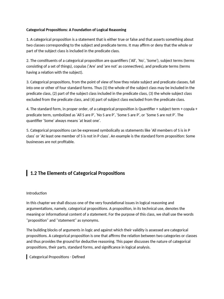 Categorical Propositions | PDF | Proposition | Logic
