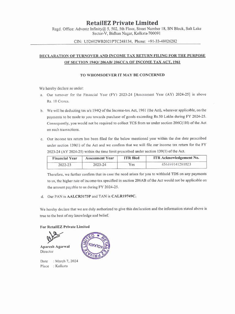 RetailEZ - TDS Declaration | PDF