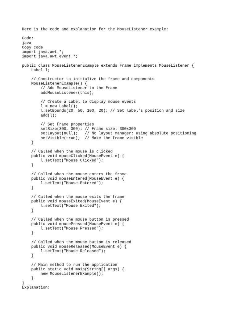 Java MouseListener Example Code | PDF | Programming | Constructor ...