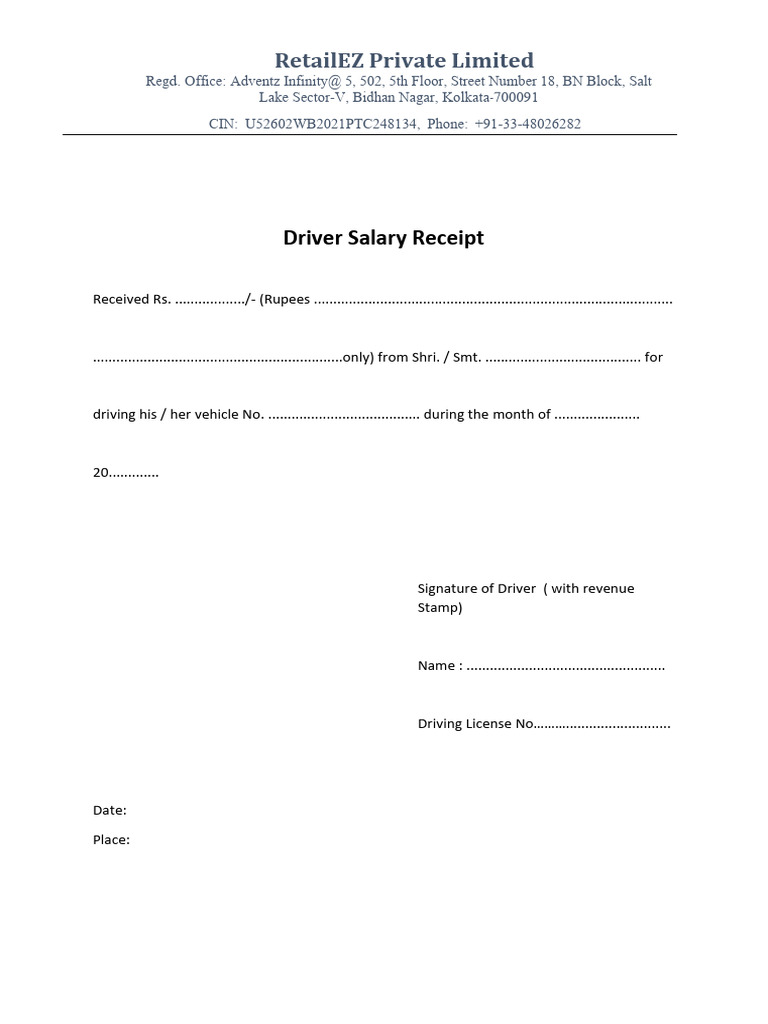 Driver Salary Receipt Template | PDF