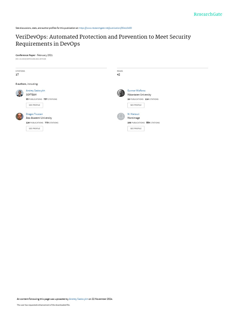 ReaserchGateVeriDevOps Automated Protection and Prevention To Meet Security Requirements in ...