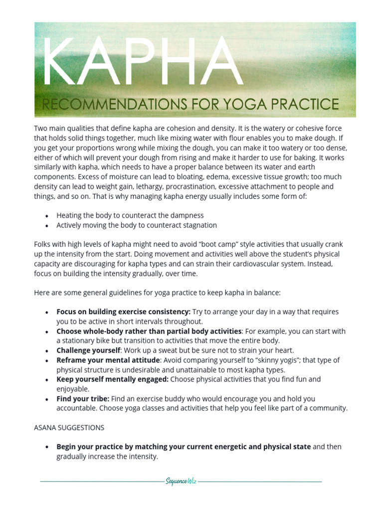 Kapha Balancing Yoga and Lifestyle Guide | PDF | Asana | Prana