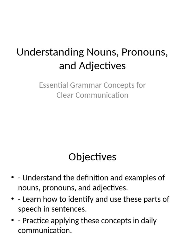 Nouns Pronouns Adjectives Presentation | PDF