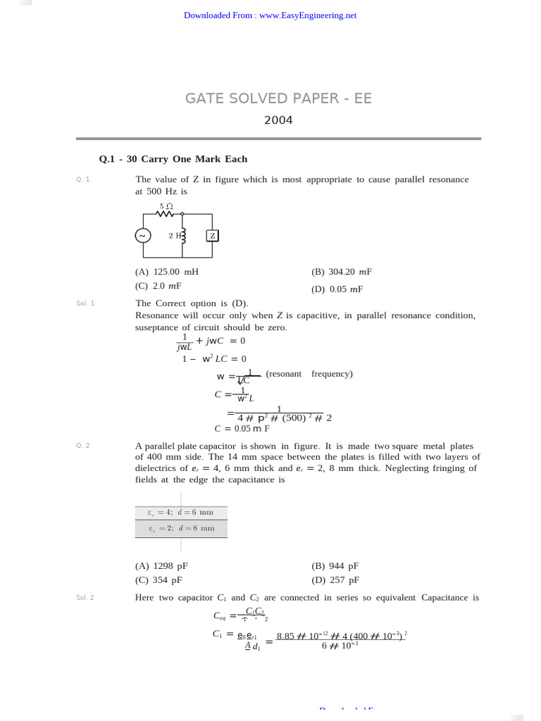 GATE EE 2004 Solved Paper Analysis | PDF | Electric Motor | Feedback
