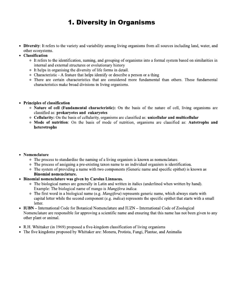 Understanding Diversity in Organisms | PDF