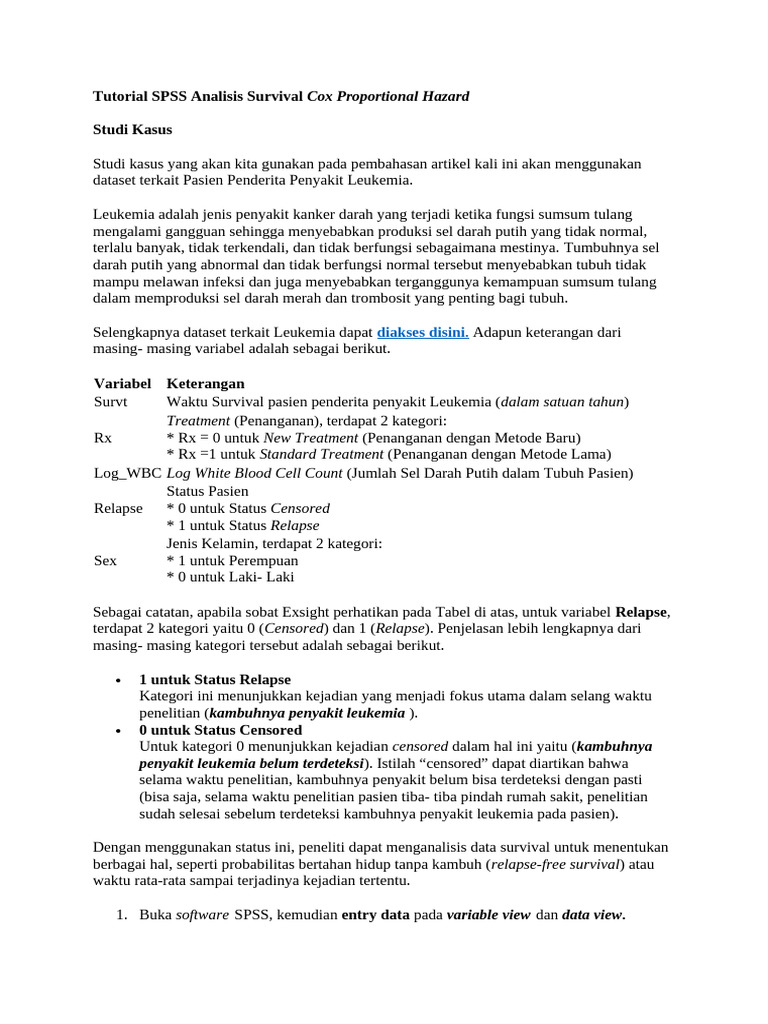 Tutorial SPSS Analisis Survival Cox Proportional Hazard | PDF