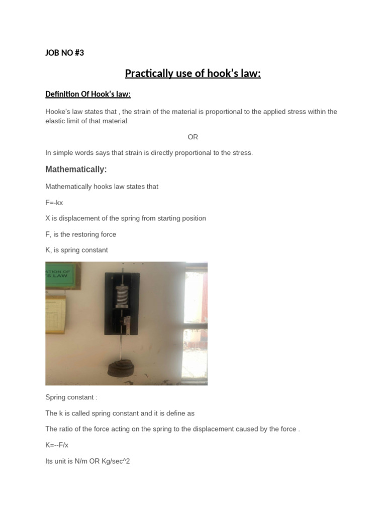hook's law | PDF | Force | Mass
