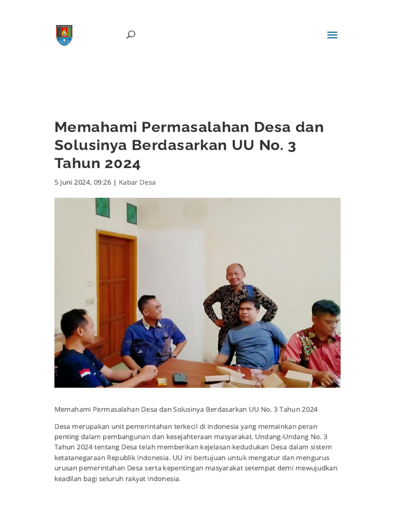 Memahami Permasalahan Desa Dan Solusinya Berdasarkan UU No. 3 Tahun 2024 - Cipari | PDF