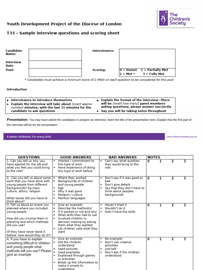 t33_interview_questions_and_scoring_sheet_sample | PDF | Learning | Cognition