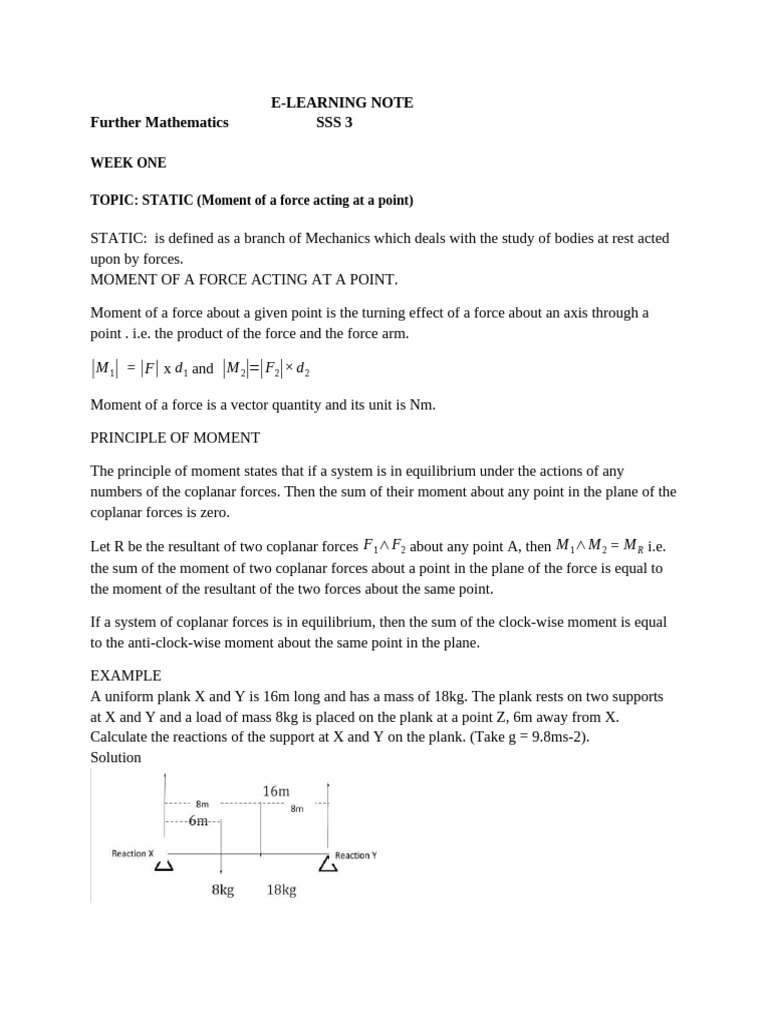 Week One Lesson Note SS3 Further Mathematics | PDF