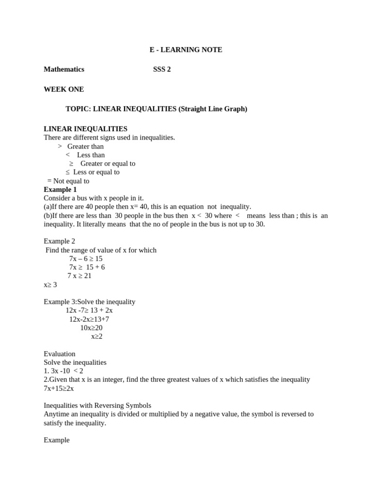 Week One SS2 Maths Lesson Note | PDF | Mathematics | Mathematical Relations