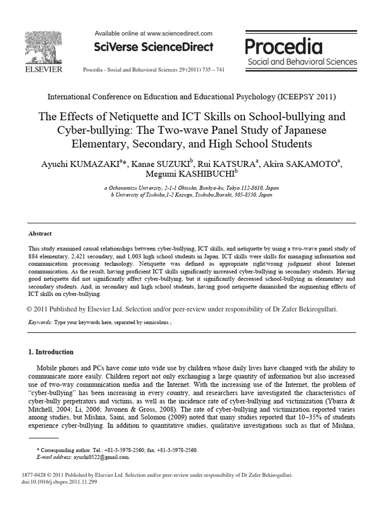 2011-The Effects of Netiquette and ICT Skills on School-bullying and (2 ...