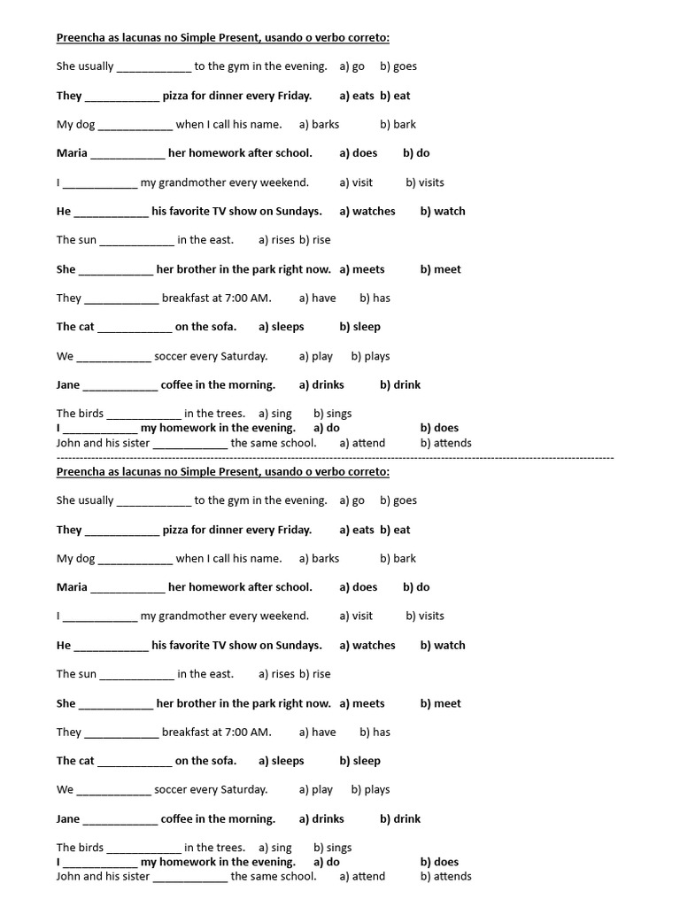 ATIVIDADE 6 ANO Simple Present | PDF