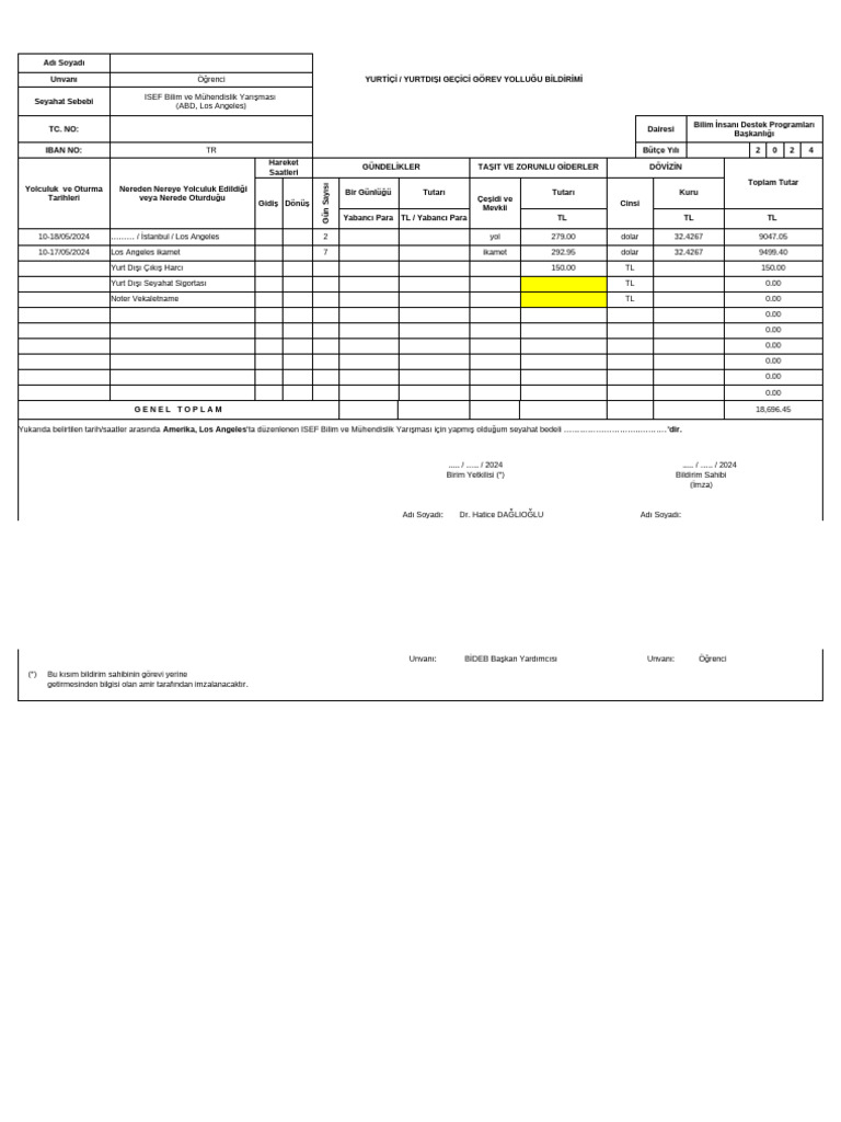 Yolluk Formu2024 Ornek 2 | PDF