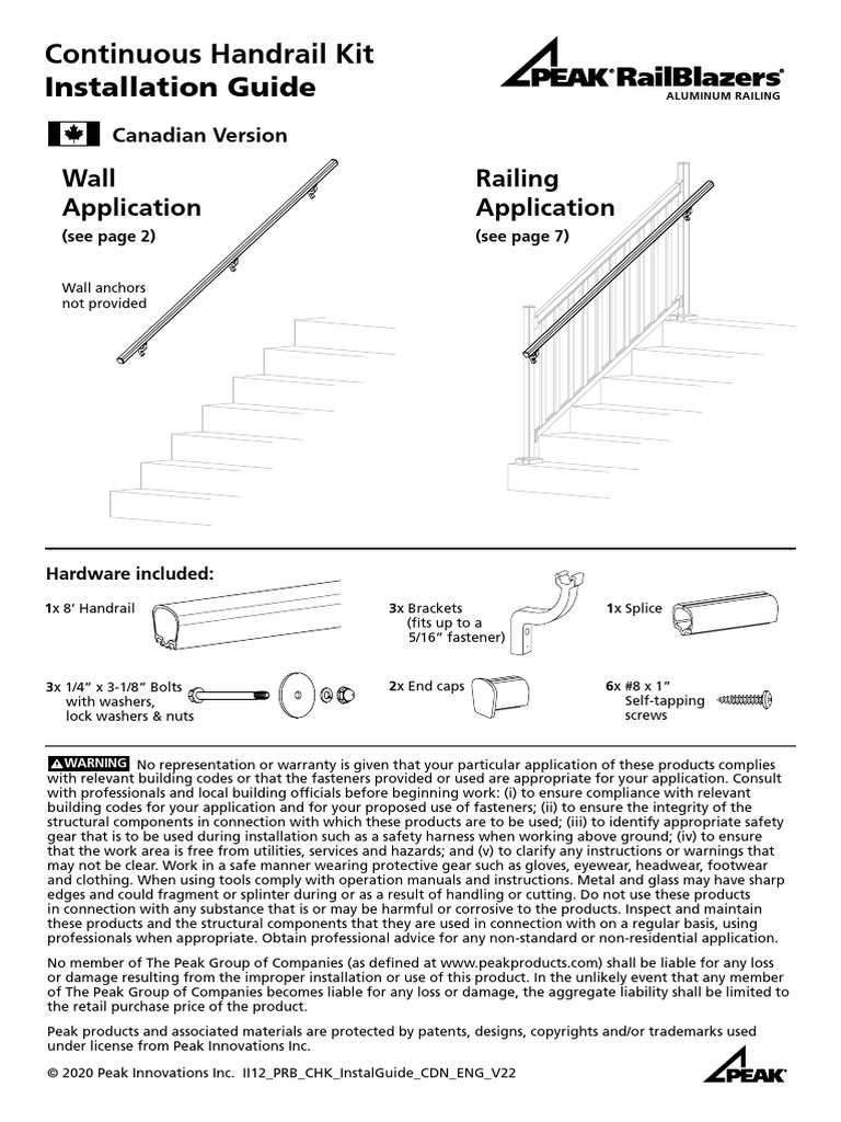Peak Railblazers Continuous Handrail Kit Installation Guide | PDF | Screw
