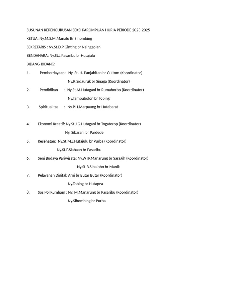 Susunan Pengurus SPH | PDF