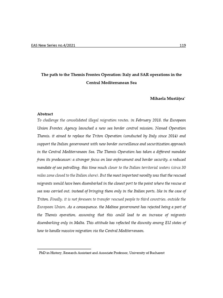 Mihaela Mustatea The Path To The Themis Frontex Operation: Italy and ...