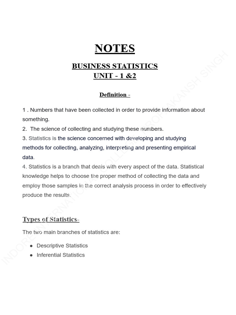 Business Statistics Unit 1&2 | PDF | Statistics | Statistical Inference