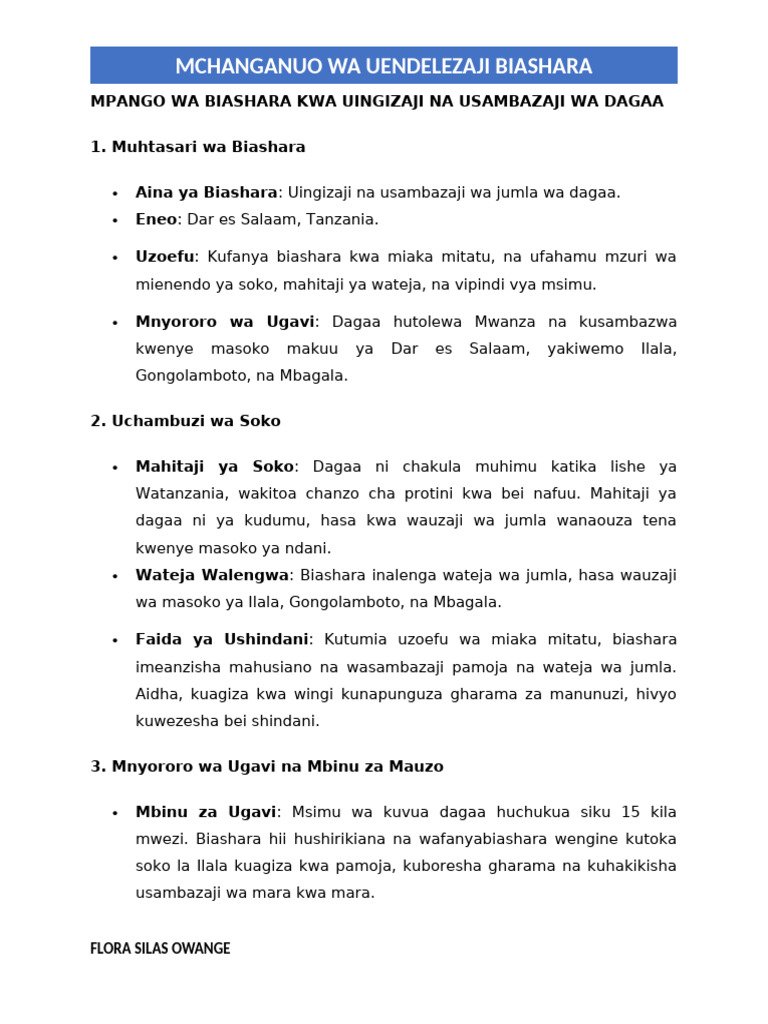 Mchanganuo Wa Uendelezaji Biashara LEO ALHAMIS | PDF