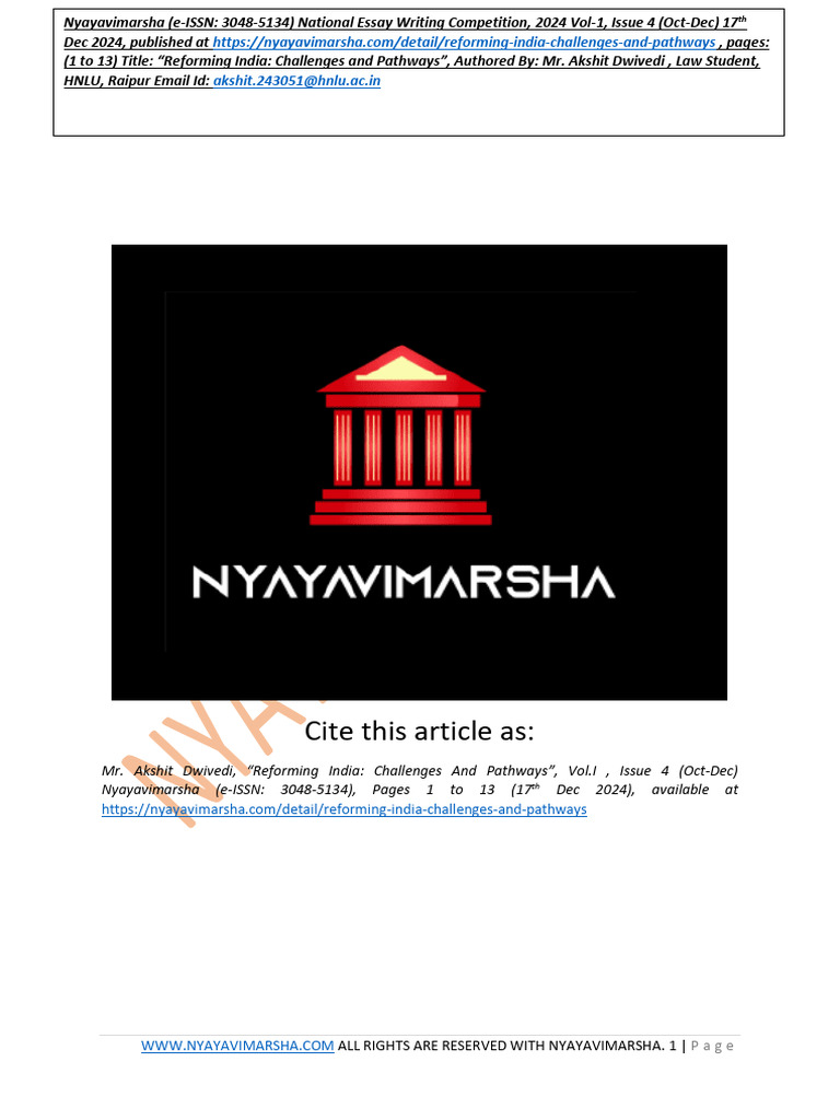 Reforming India: Challenges and Pathways | PDF | Governance | Corruption