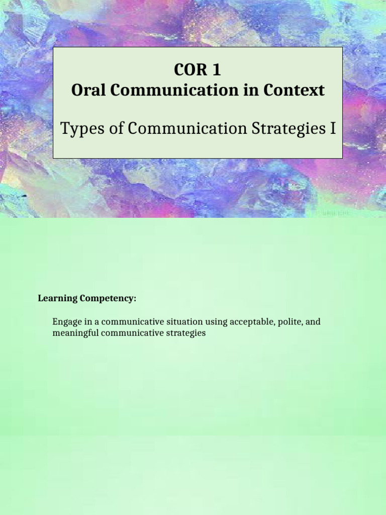 COR 1 Types of Communication Strategies I | PDF | Communication ...