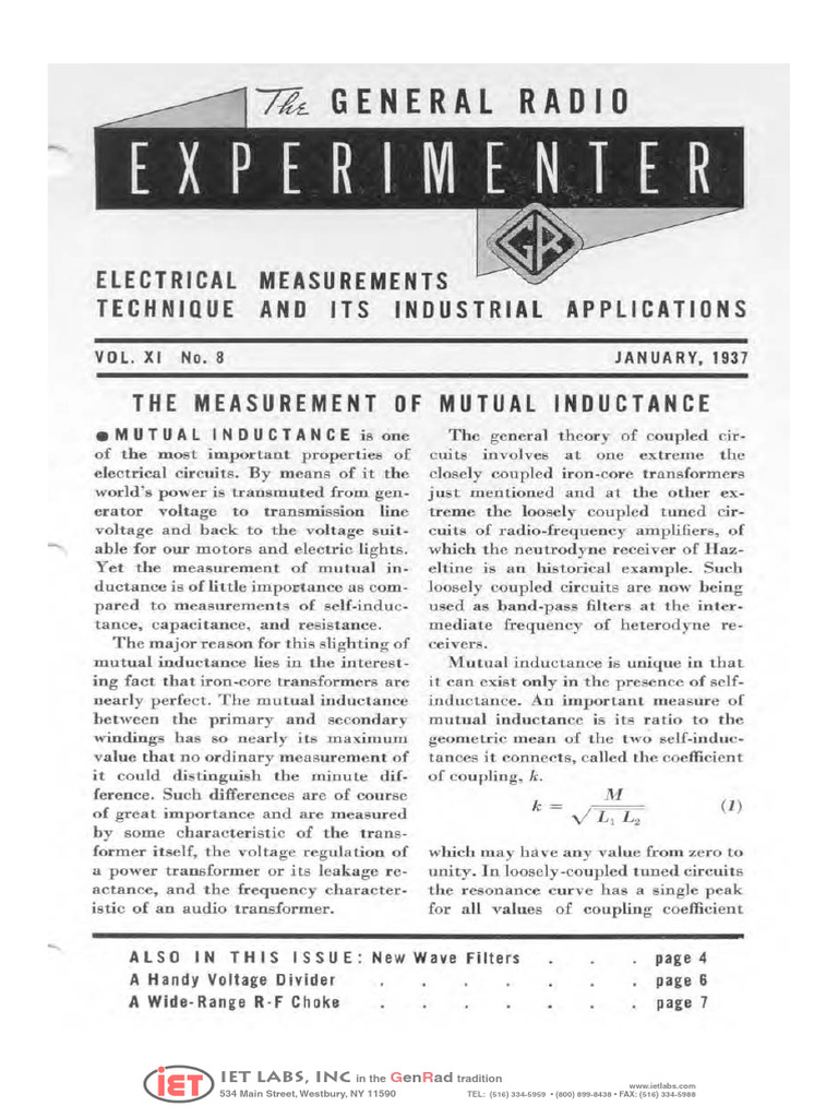GenRad Experimenter Jan 1937 | PDF | Inductance | Transformer