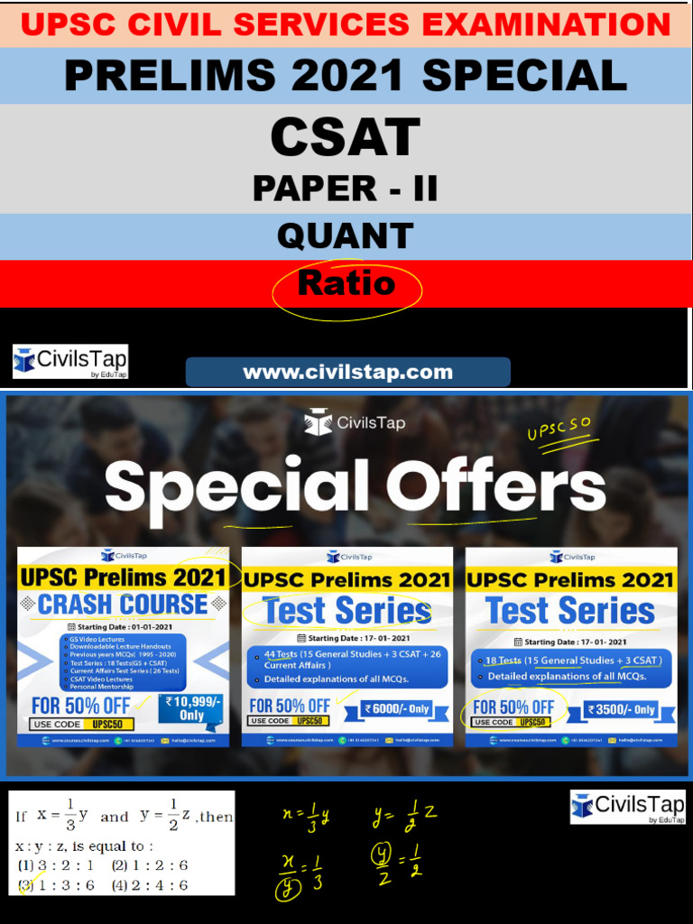 Free CSAT Lectures UPSC Prelims 2021 Quant Day 45 Practice Ratio1 | PDF