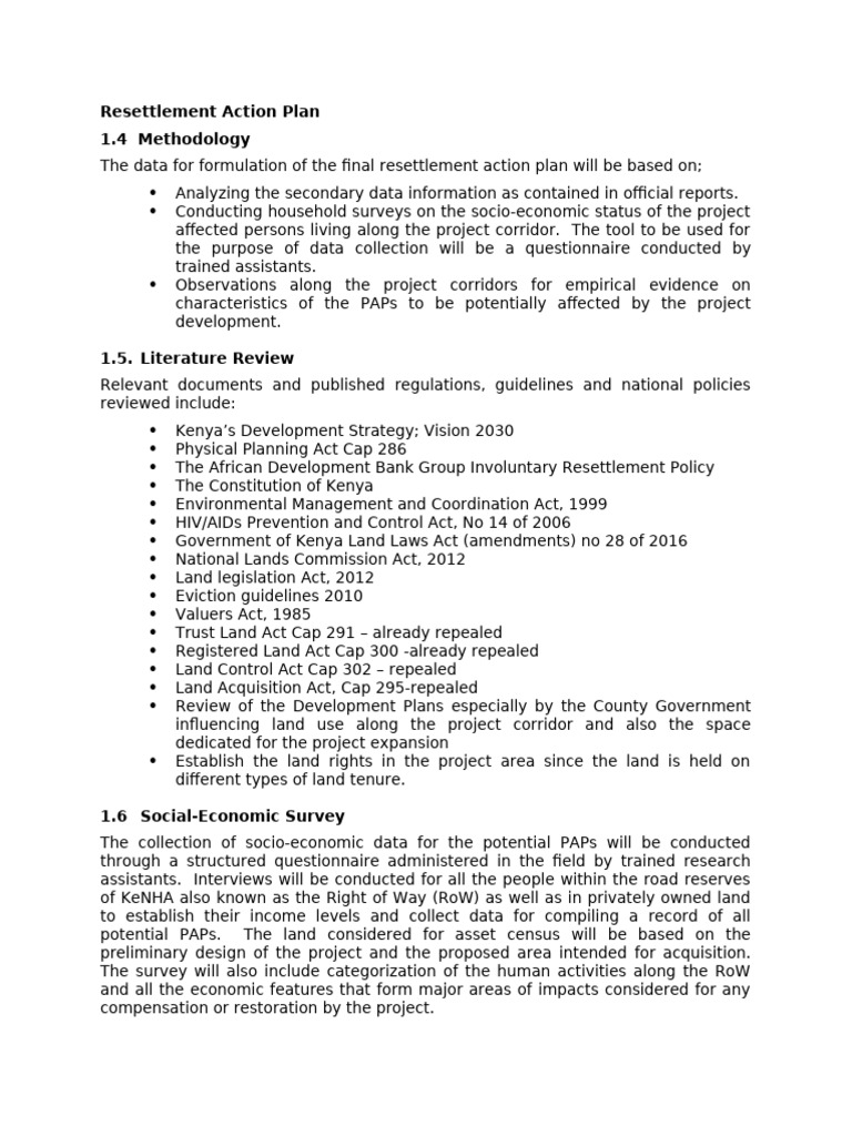 Resettlement Action Plan Overview | PDF | Census | Surveying