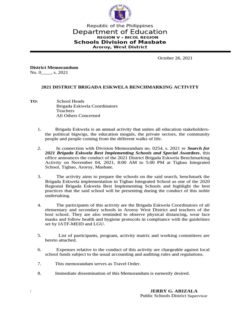 District Brigada Eskwela Benchmarking Activity | PDF | Public ...