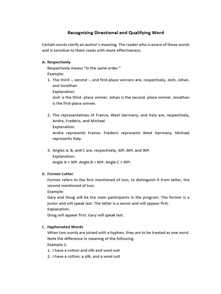Recognizing Directional and Qualifying Word | PDF