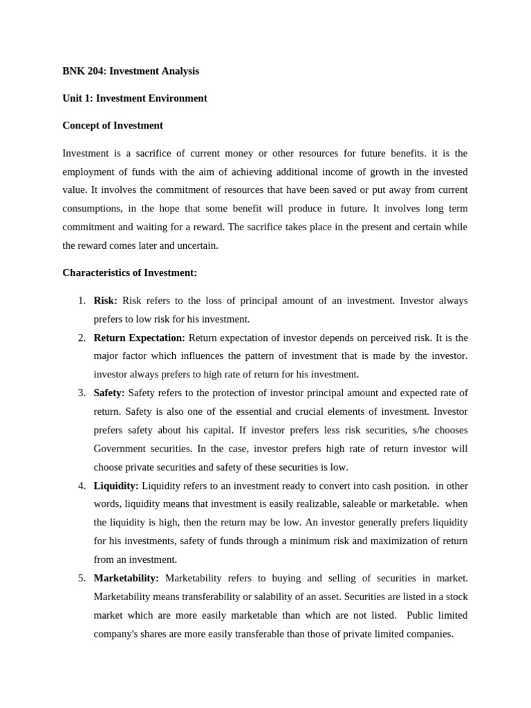 BNK-204-Investment-Analysis-BBA-7th | PDF | Investing | Financial Markets