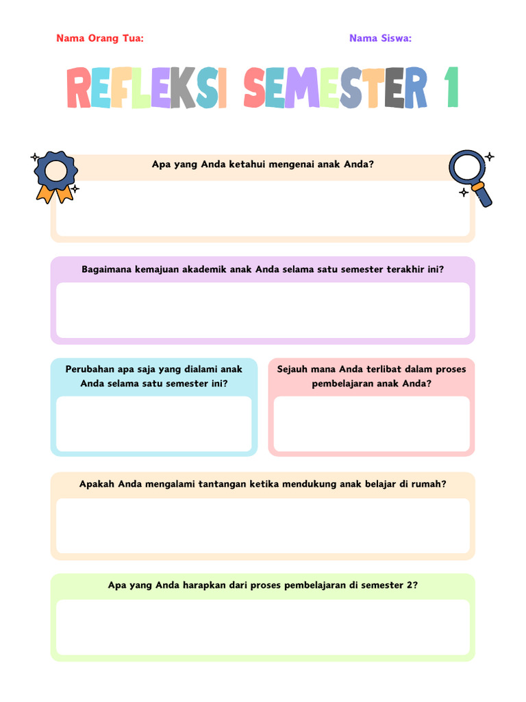 Refleksi Orang Tua Semester 1 | PDF