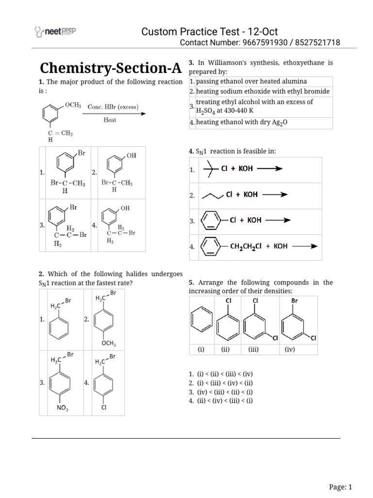 Chemistry Practice Test Questions | PDF | Chemical Reactions | Unit ...