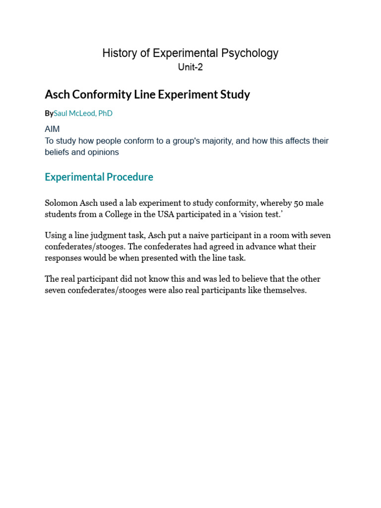 Classical Experiments in Psychology | PDF | Conformity | Behavioural Sciences