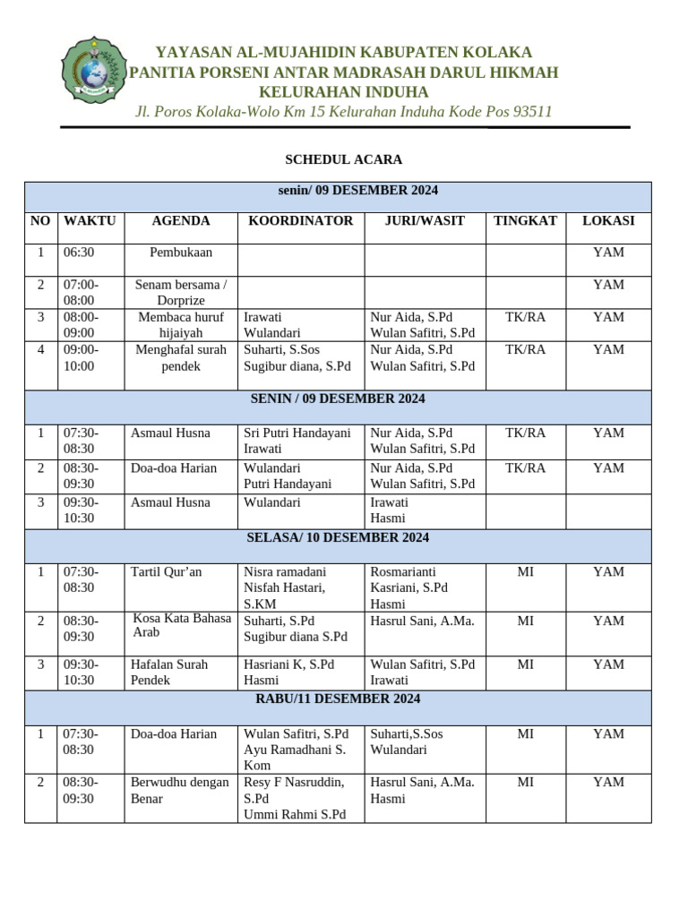 Schedul Acara | PDF
