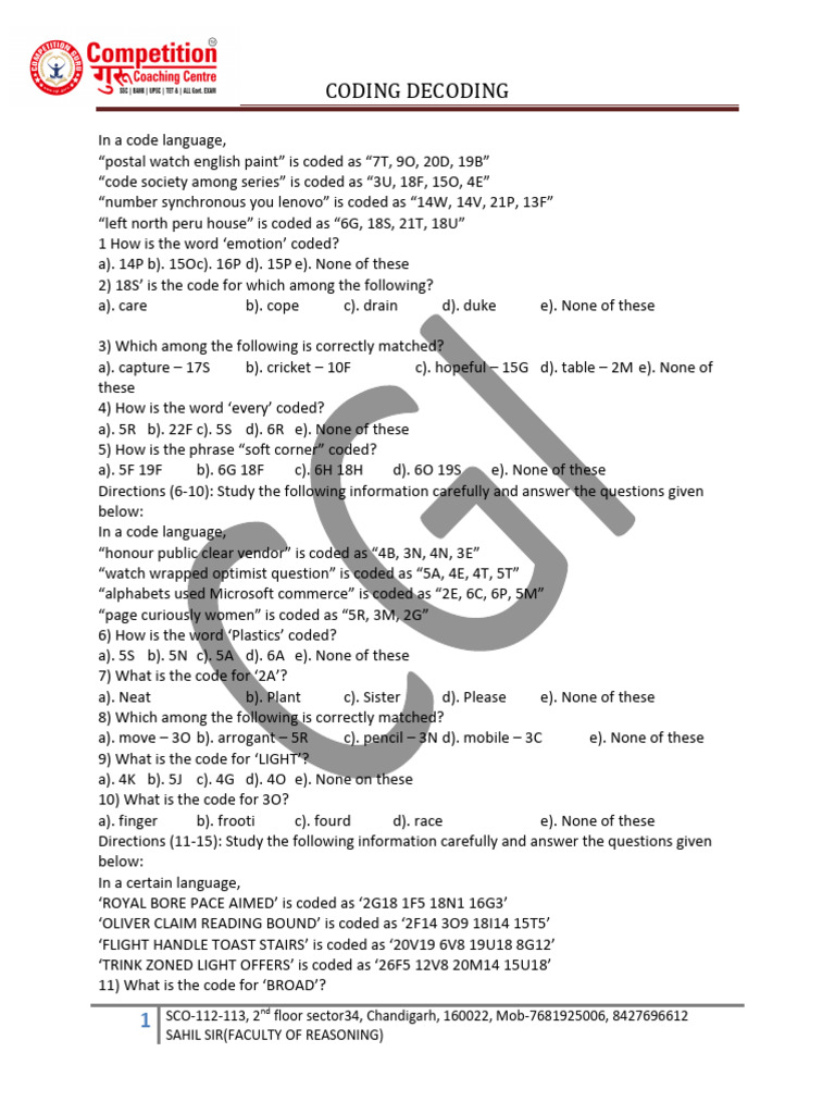 Coding Decoding New Pattern | PDF | Linguistics | Grammar