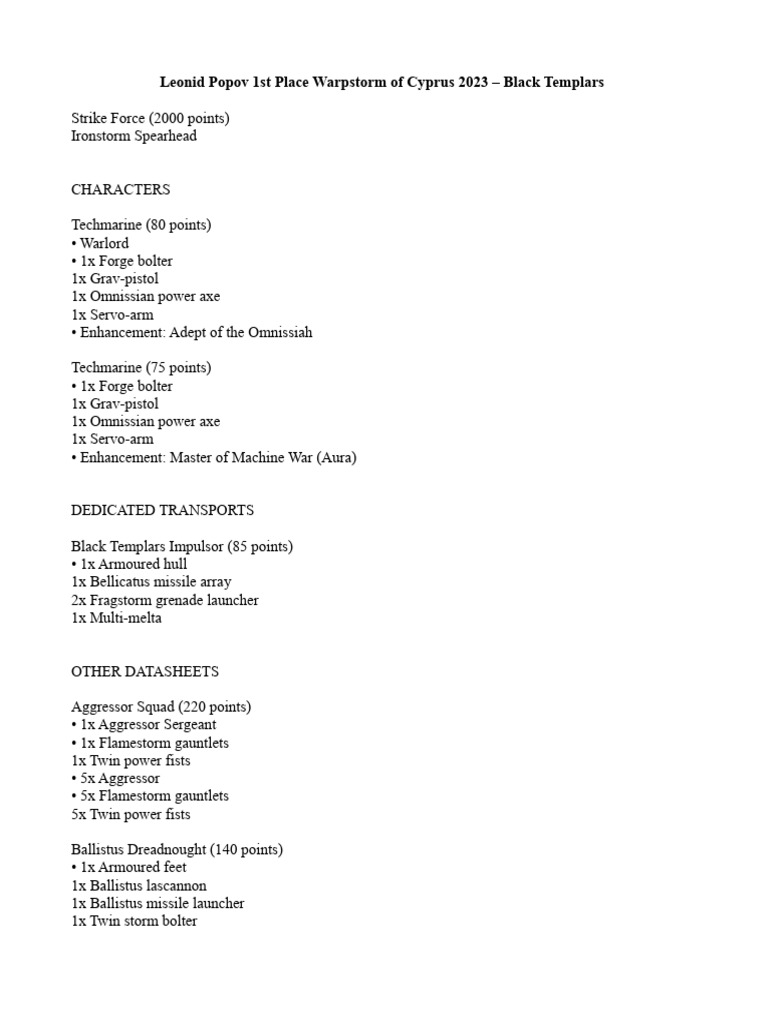 Leonid Popov 1st Place Warpstorm of Cyprus 2023 - Black Templars | PDF | Military Science ...
